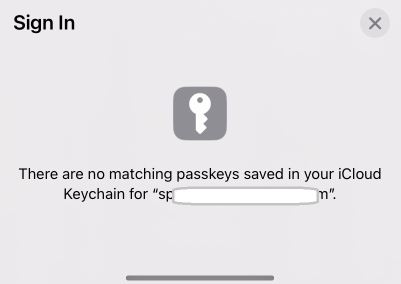No Matching Passkeys